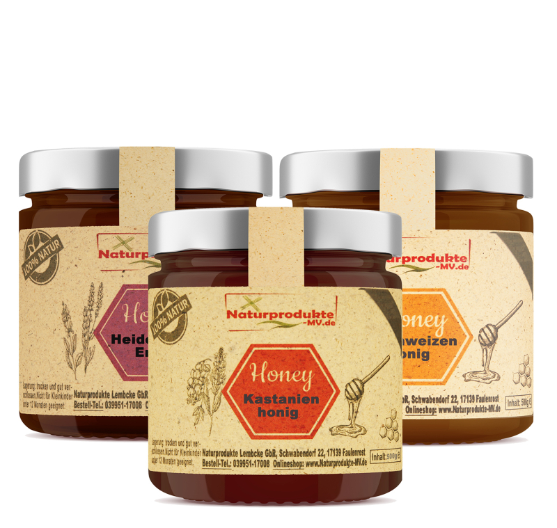 Honig Paket 3: Kastanienhonig (500g), Buchweizenhonig (500g), Heideho ...